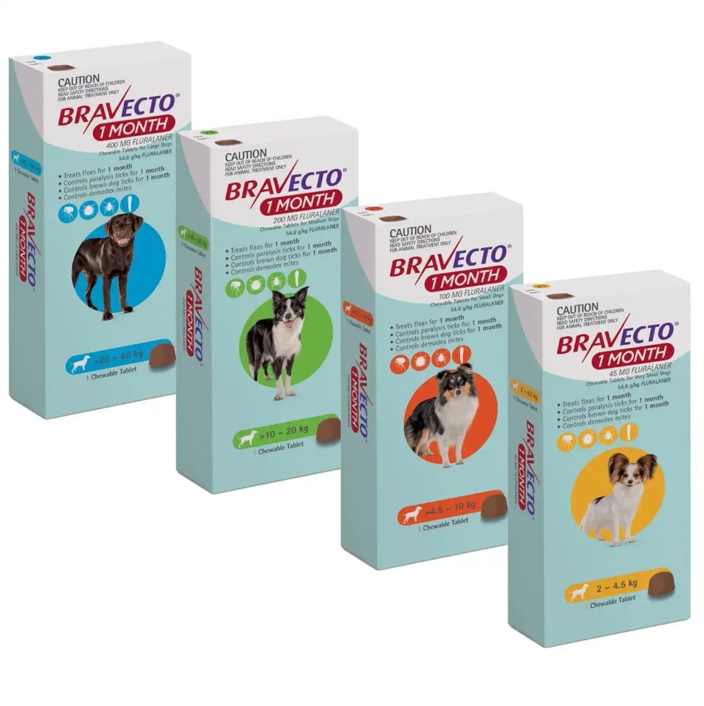 TABLETA MASTICABLE ANTIPULGAS PARA PERRO BRAVECTO 1 MES | El Rejo Web